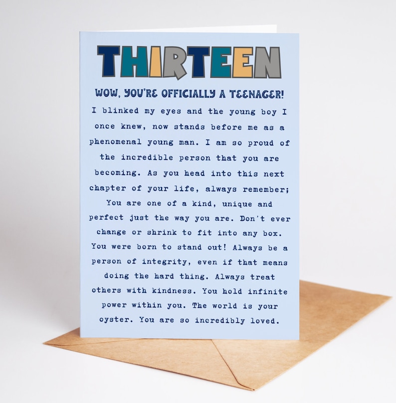 Thirteen Birthday Card for Son or Daughter Thirteen Sentimental ...