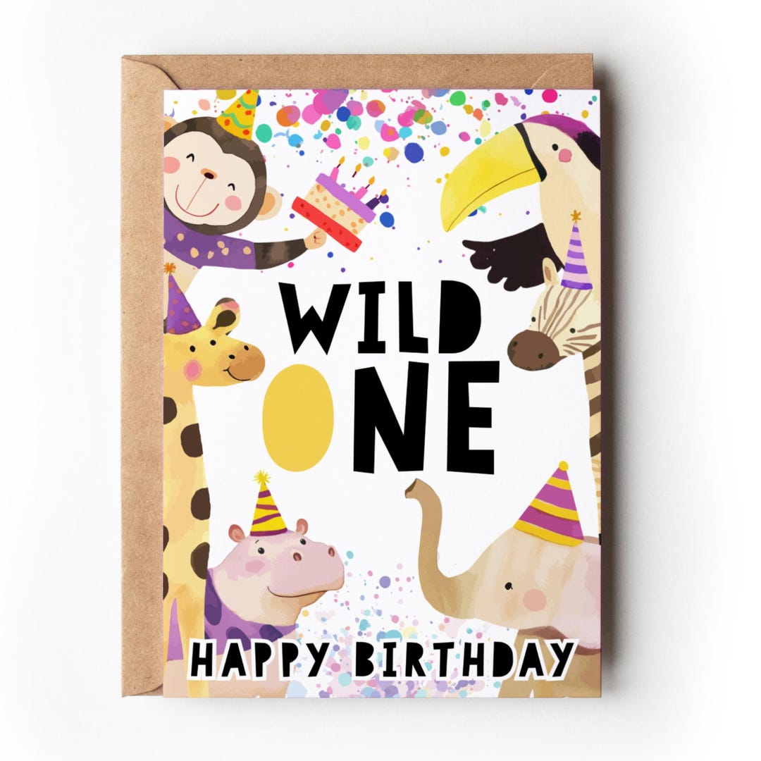 1st Birthday Card for Boy or Girl | WILD ONE Large 5x7 First Birthday ...