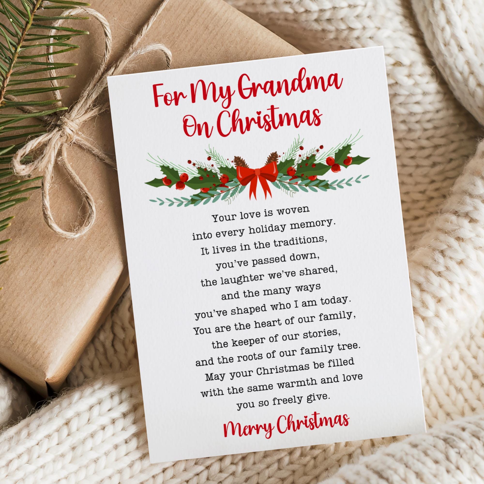 Grandma Christmas Card, for My Grandma on Christmas, LARGE 5x7 ...
