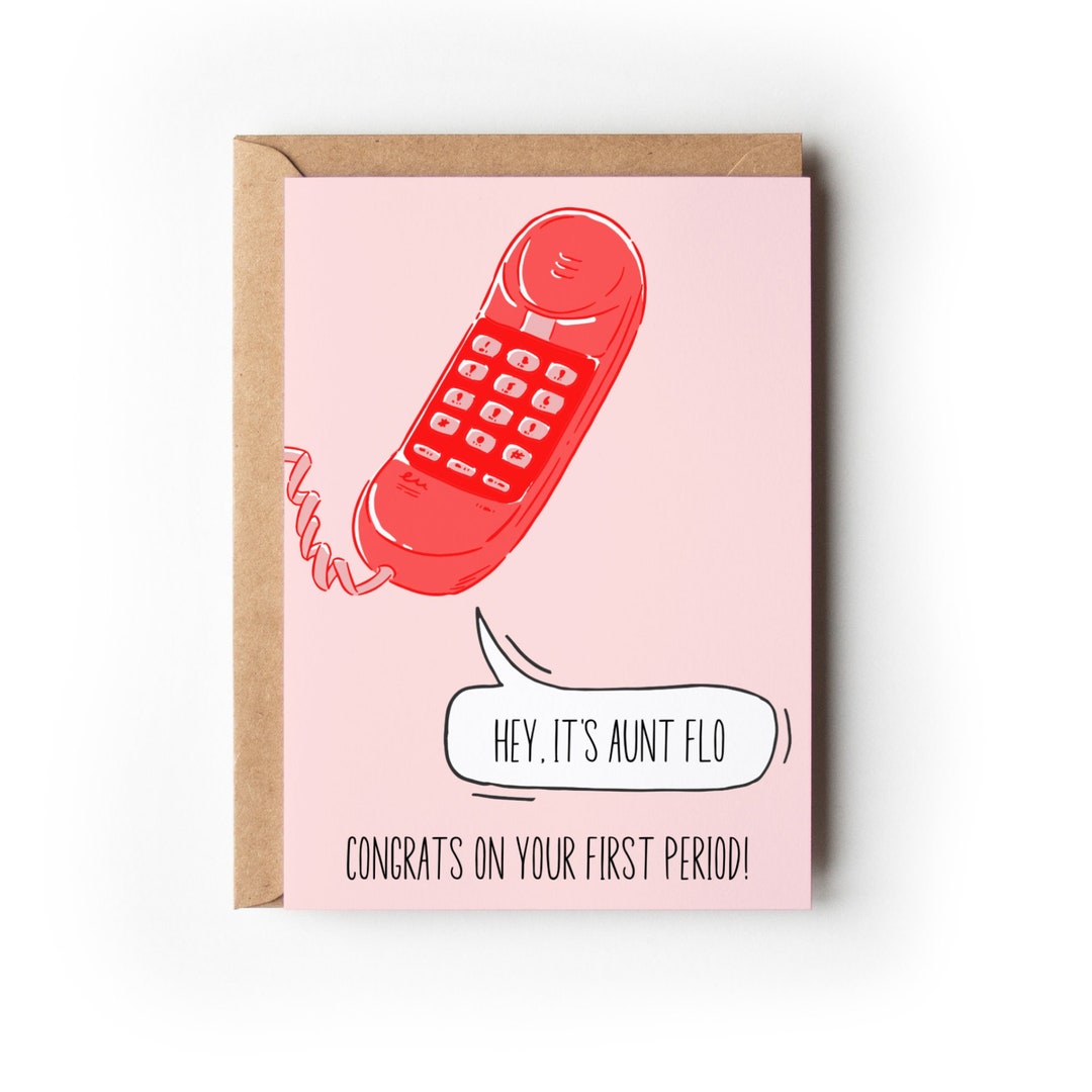 Hey, It's Aunt Flo | Funny First Period Card | | First Period Gift for ...