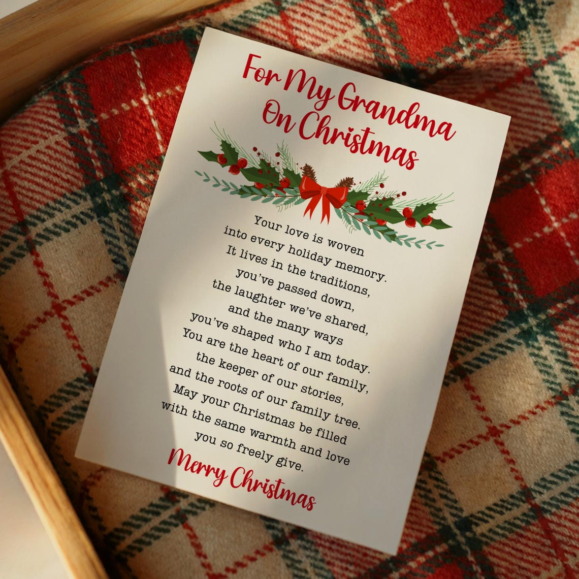 Grandma Christmas Card, for My Grandma on Christmas, LARGE 5x7 ...