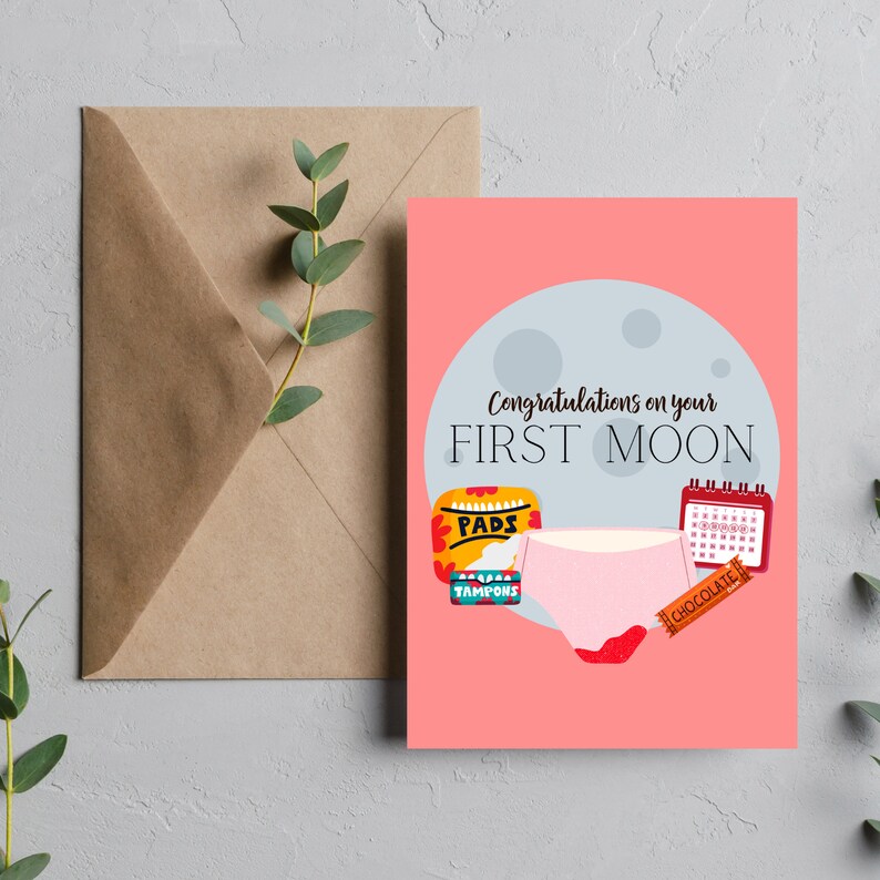 Cute First Period Card Congratulations on Your First Moon - Etsy