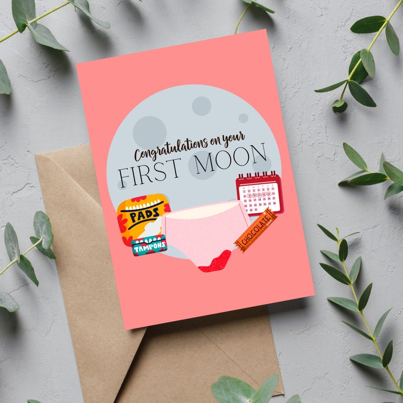Cute First Period Card Congratulations on Your First Moon - Etsy