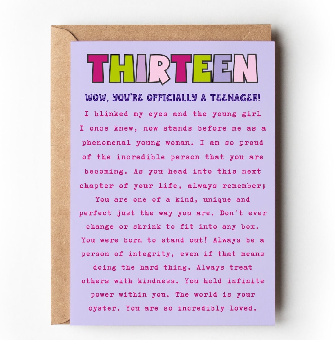 Thirteen Birthday Card for Son or Daughter Thirteen Sentimental ...