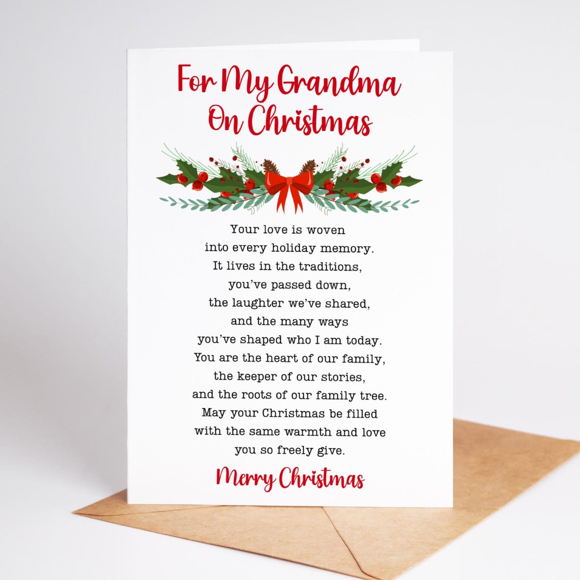 Grandma Christmas Card, for My Grandma on Christmas, LARGE 5x7 ...