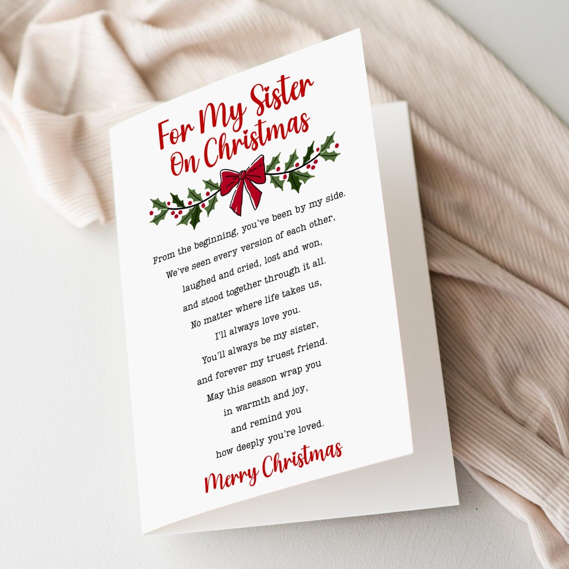 Sister Christmas Card | for My Sister on Christmas | LARGE 5x7 ...