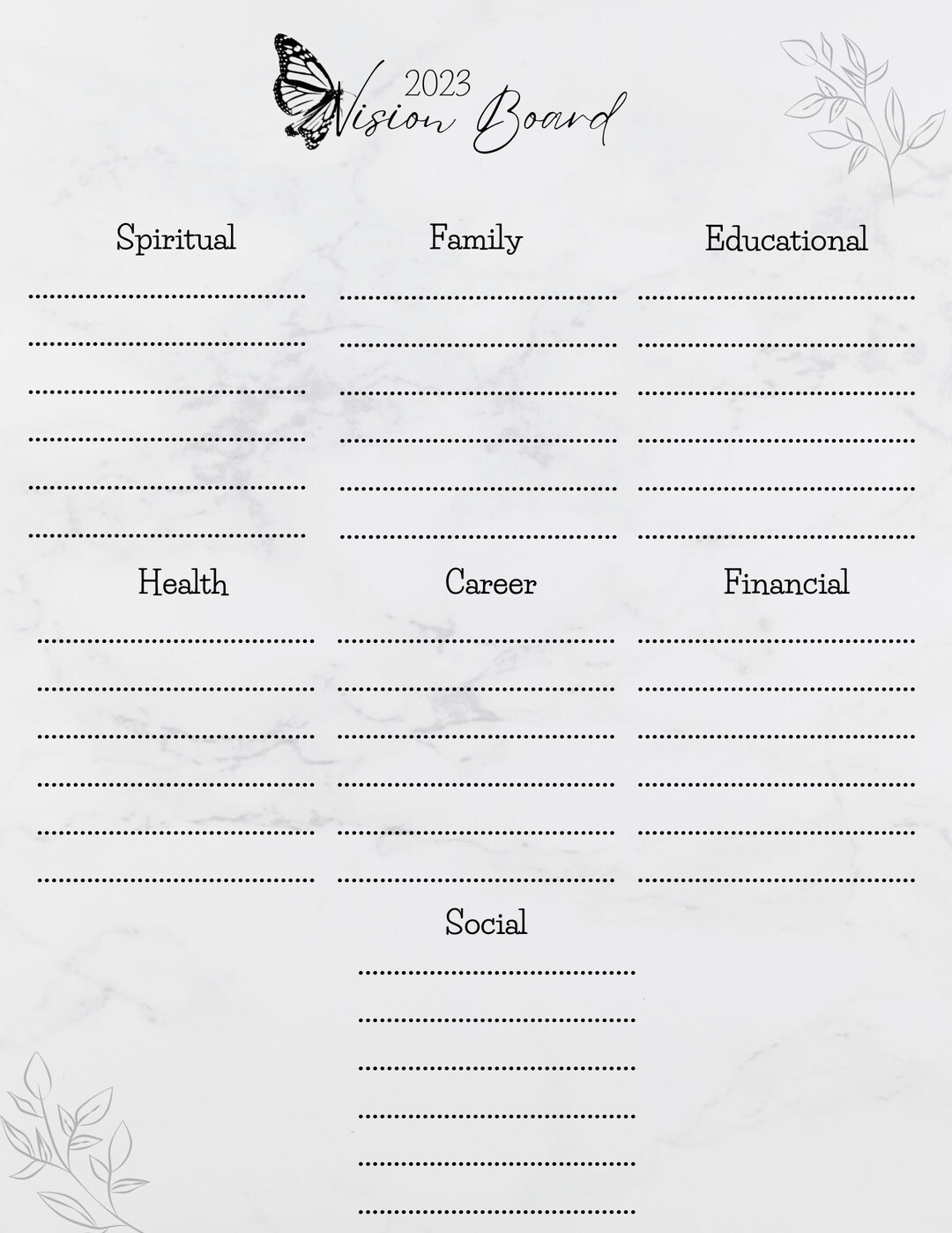 Write the Vision, Vision Borad Template, Vision Board Goal List, 2023 ...