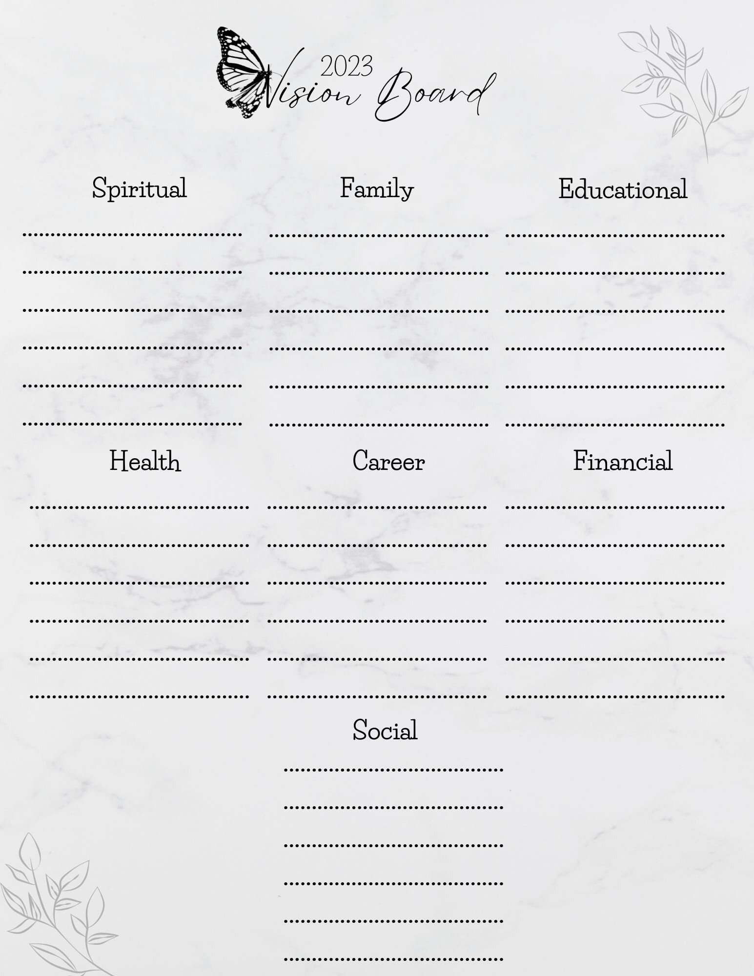 Write the Vision, Vision Borad Template, Vision Board Goal List, 2023 ...