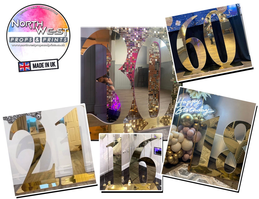 4ft XL Freestanding Gold Mirror Acrylic Numbers With Matching Removable ...