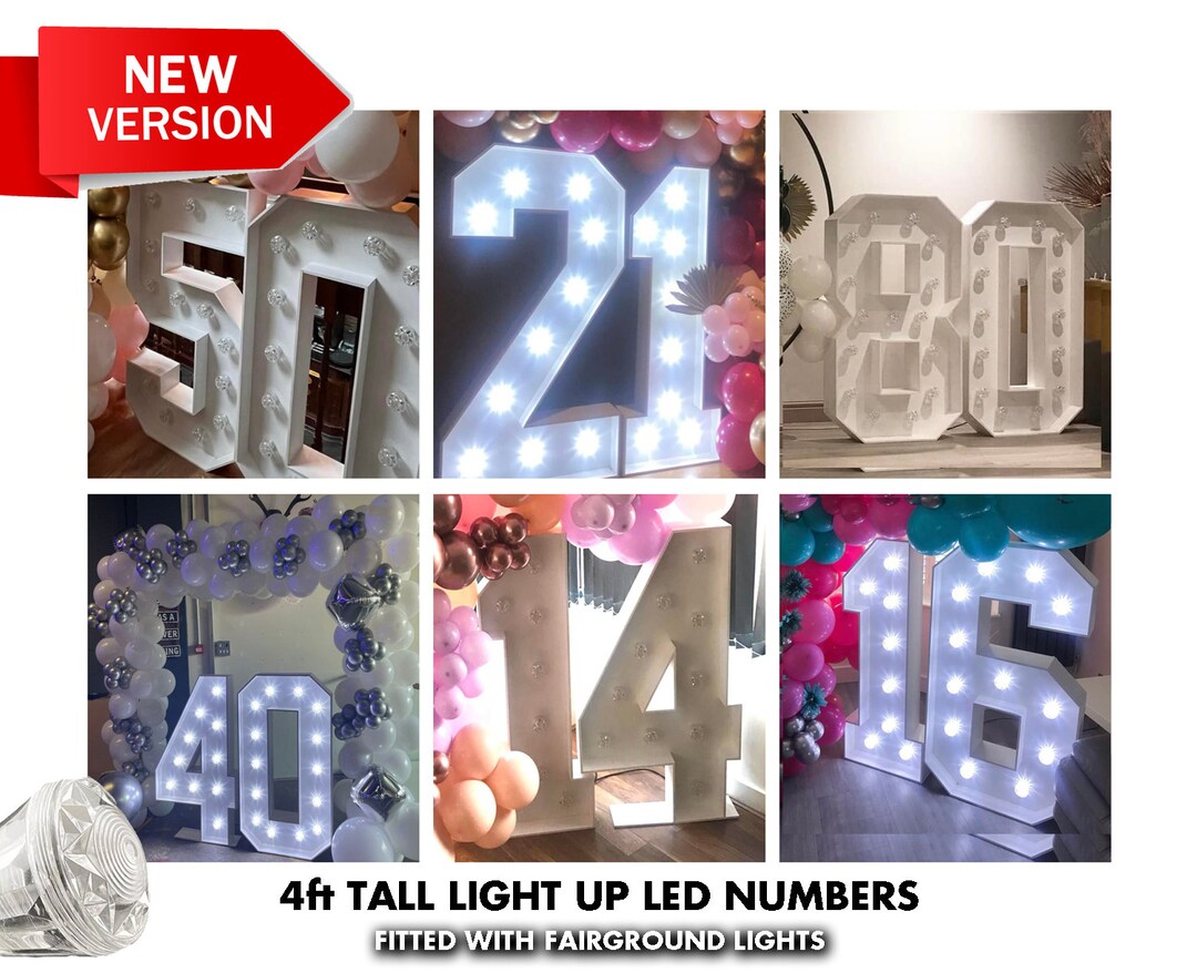 4ft Tall Light Up, LED, Big, Giant Birthday Numbers Party Event ...