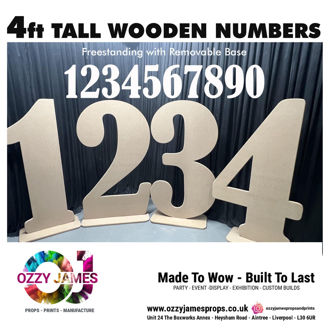 4ft Large MDF Wooden Birthday Numbers – Freestanding Party Event Decor ...