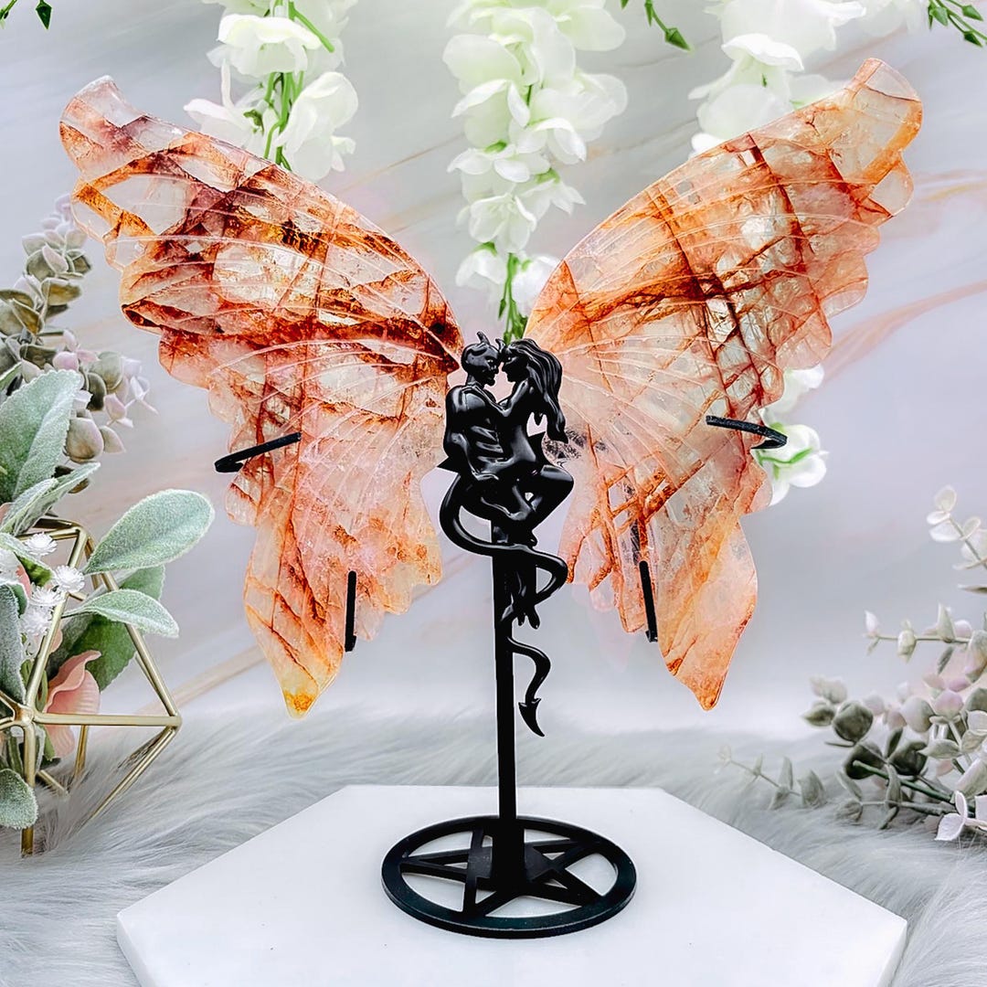 Red Rutilated Quartz Statue 10 in | Crystal Winged Lovers Sculpture ...