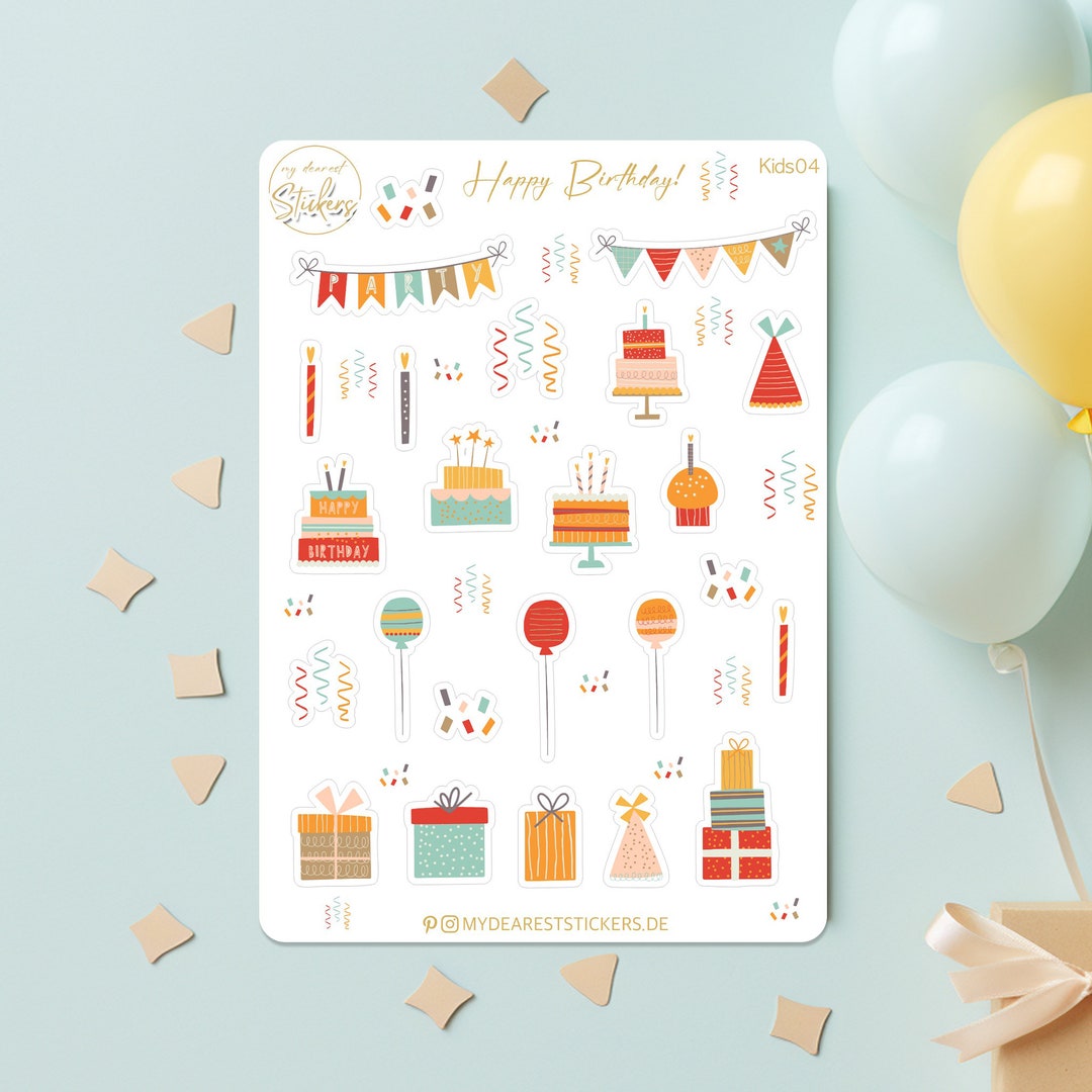 "happy Birthday" Sticker Sheet - Birthday Party Paper Stickers, Party ...