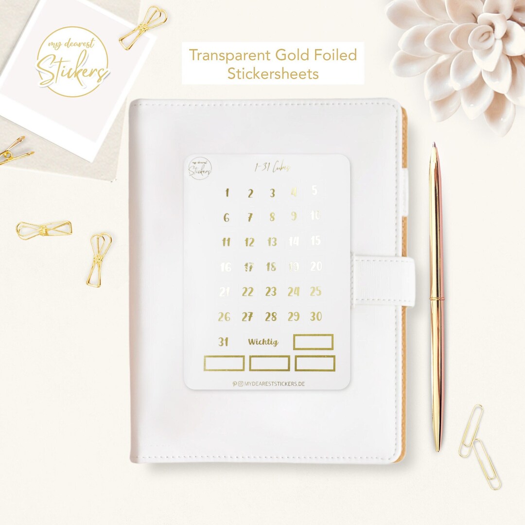 Transparent Monthly Numbers Calendar Gold Stickers - Etsy