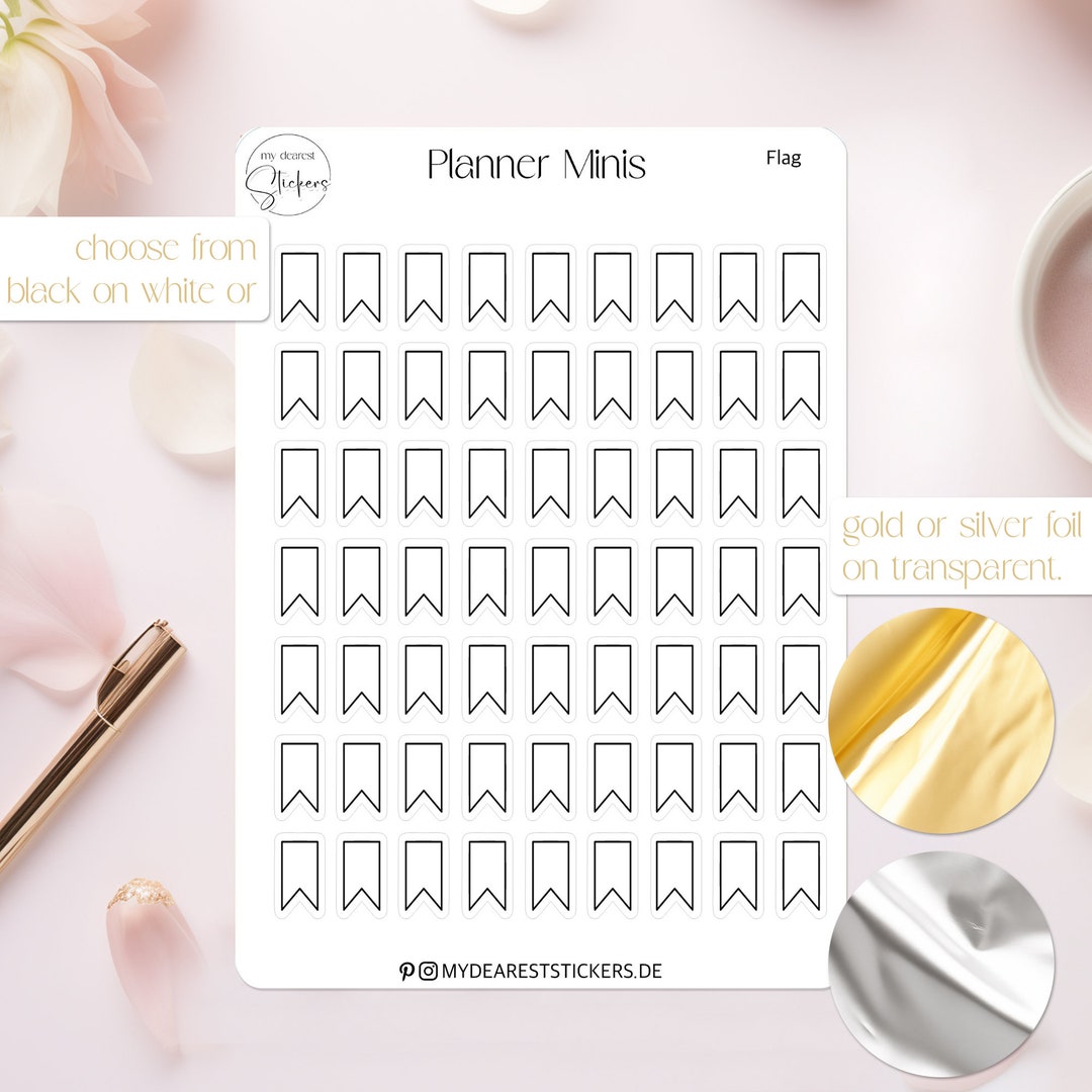 Planner Mini Sticker Flags in Black, Gold or Silver for Bujo ...