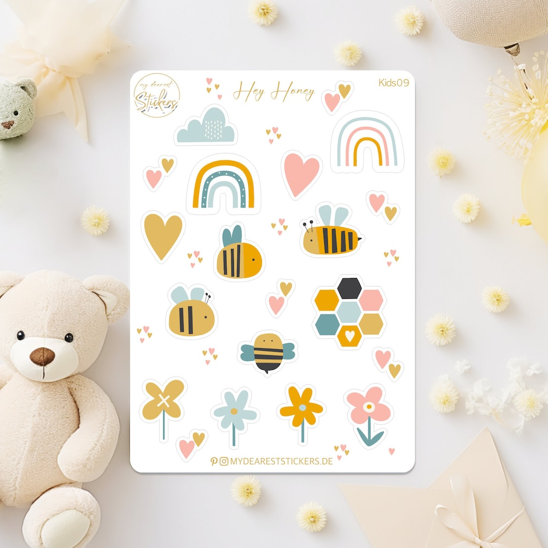 Sticker Sheet hey Honey Bees Rainbow Motif, Cute Paper Sticker Motif as ...