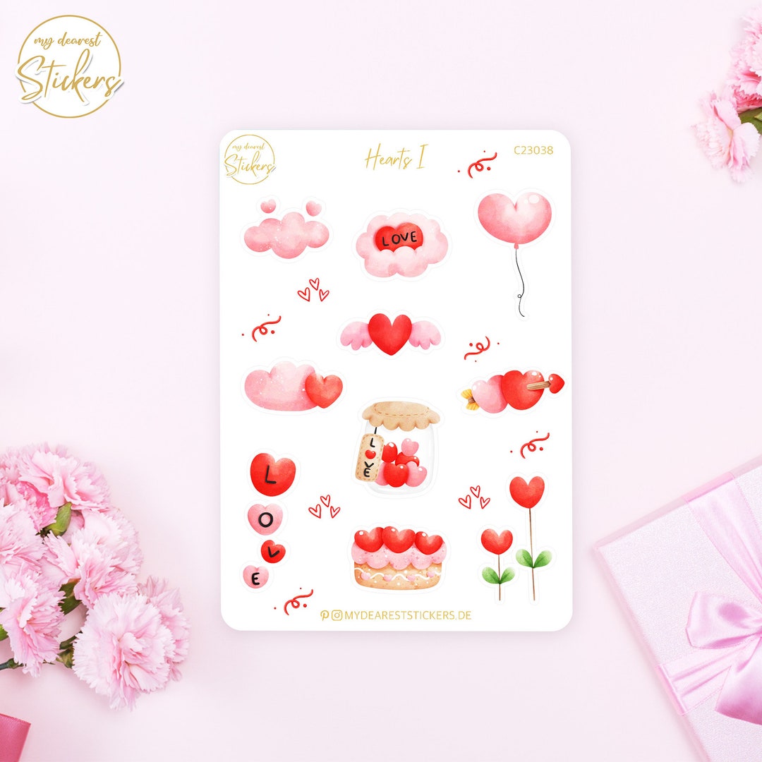 Heart 1 Sticker Sheet Love Paper Stickers, Valentine's Day, Gift for ...