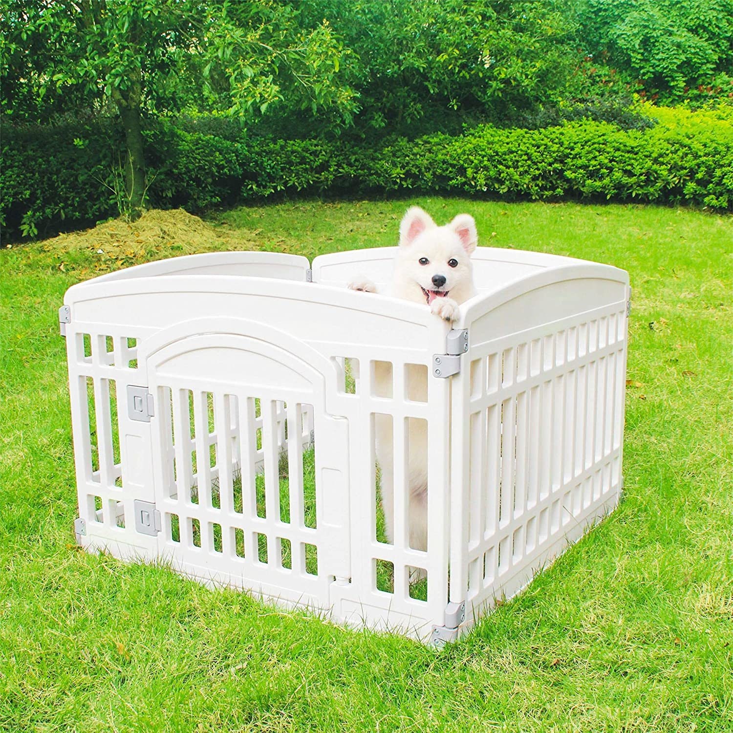 Plastic Dog Playpen, 4 Panels Pet Fence With Doors for Small Cats and ...