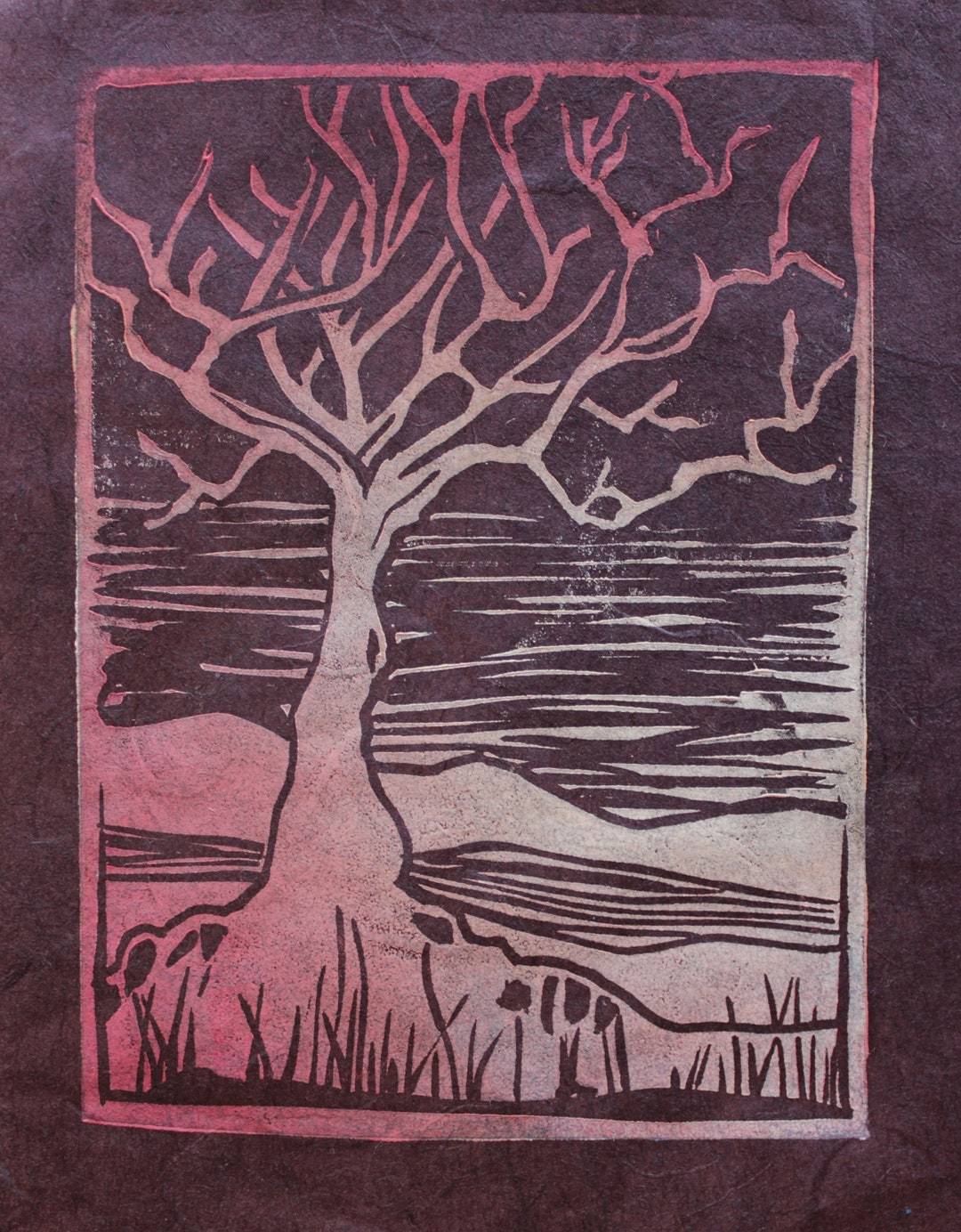 Tree Block Print Purple - Etsy