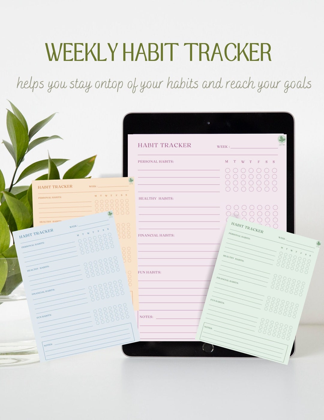 Weekly Digital Habit Tracker/journal, Multicoloured, Printable or for ...