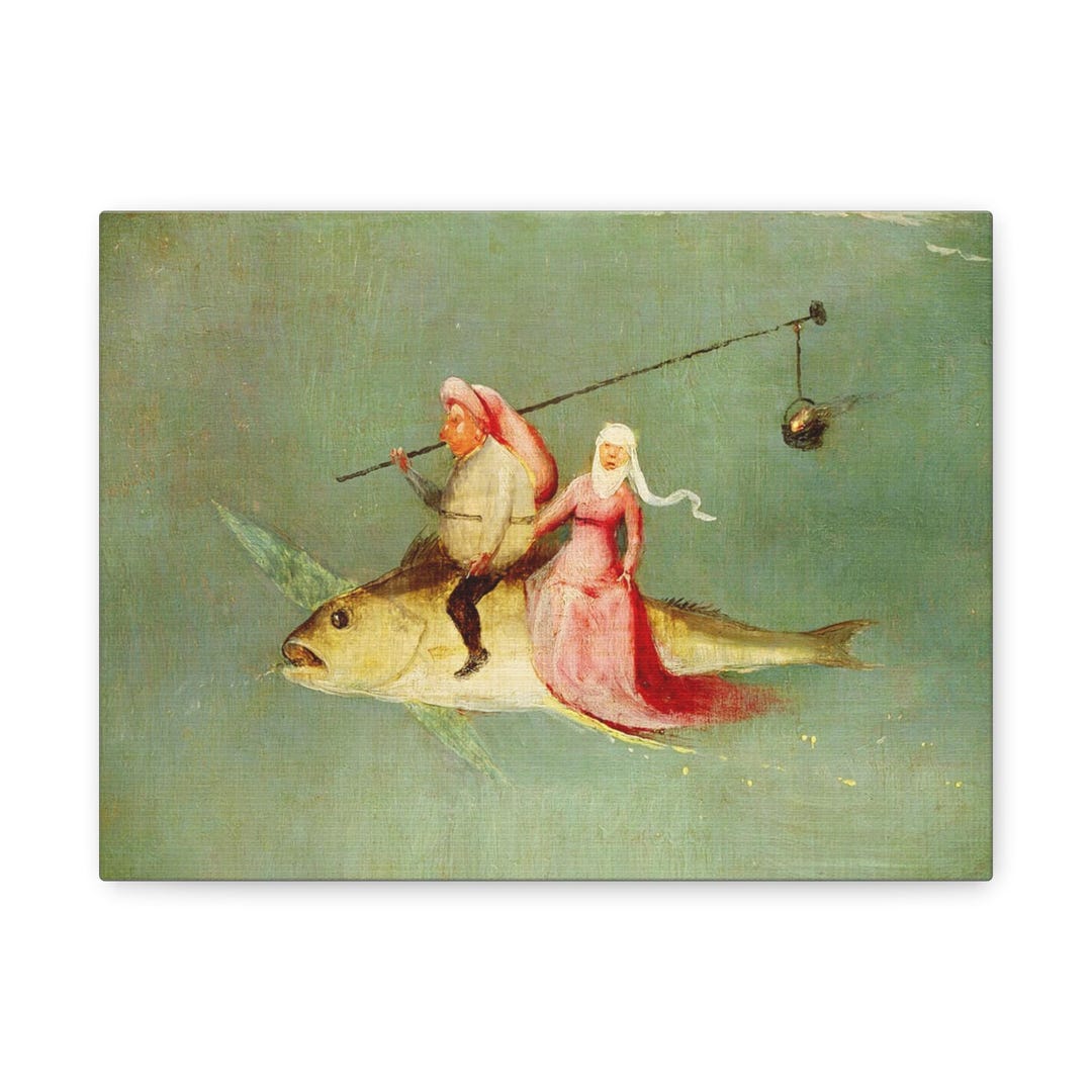 Hieronymus Bosch Canvas Print, Whimsical Couple Riding Fish, Vintage ...