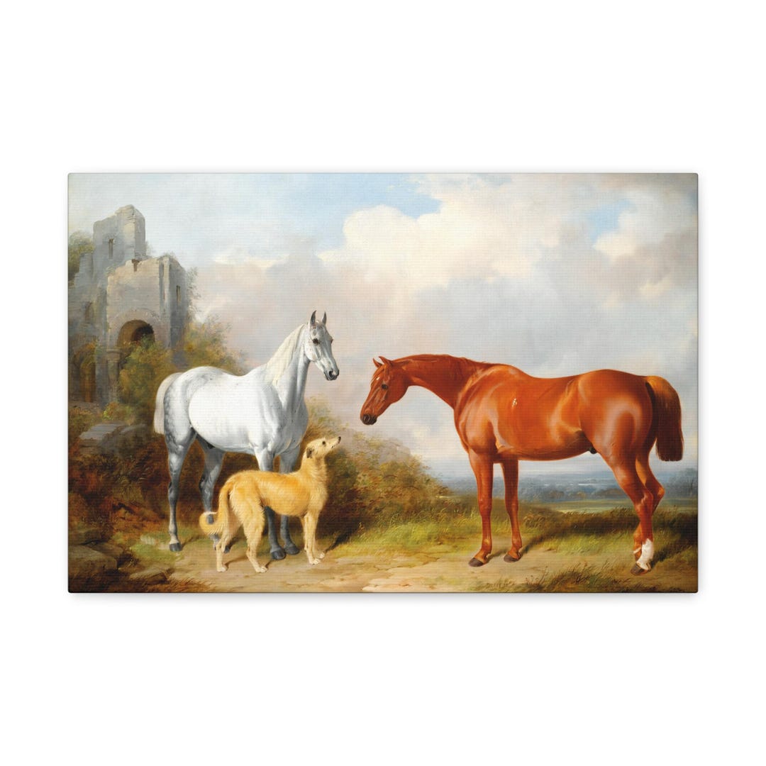 A Grey and a Chestnut Hunter, William Barraud 1845 Reproduction ...