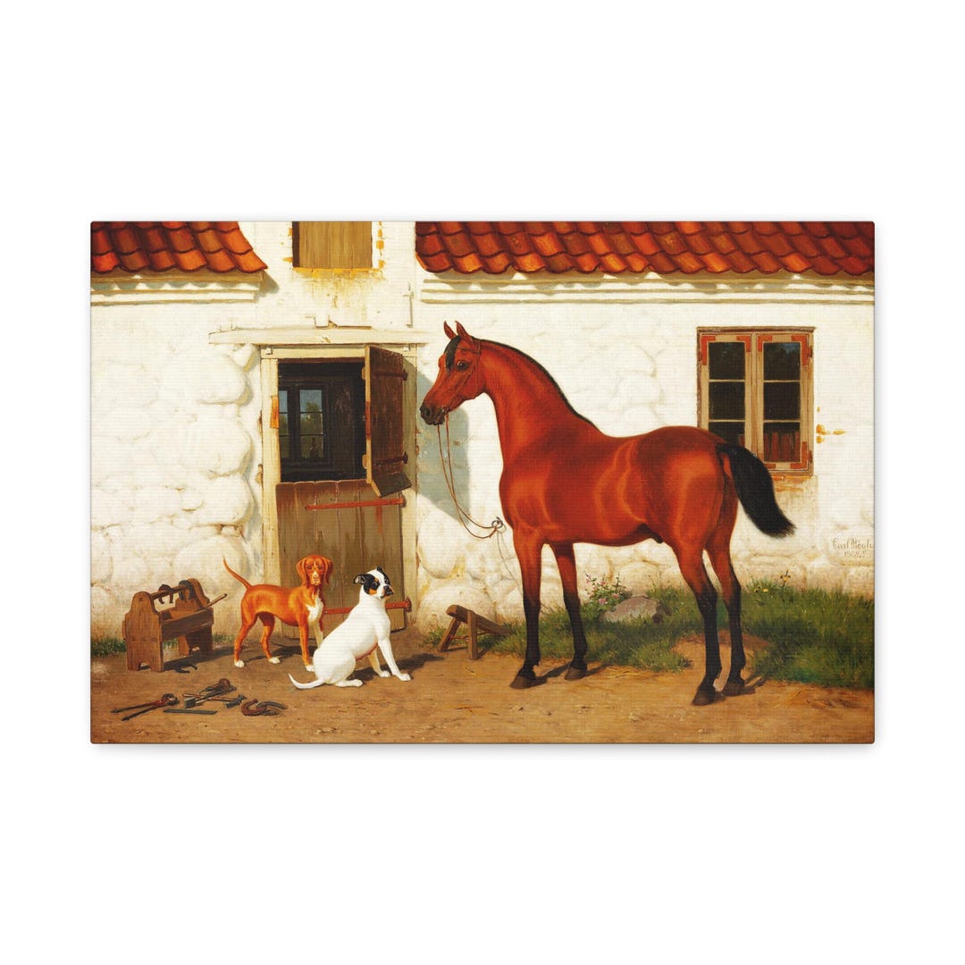 Carl Bogh Horse and Dogs Canvas Print, Vintage Farmhouse Art - Etsy