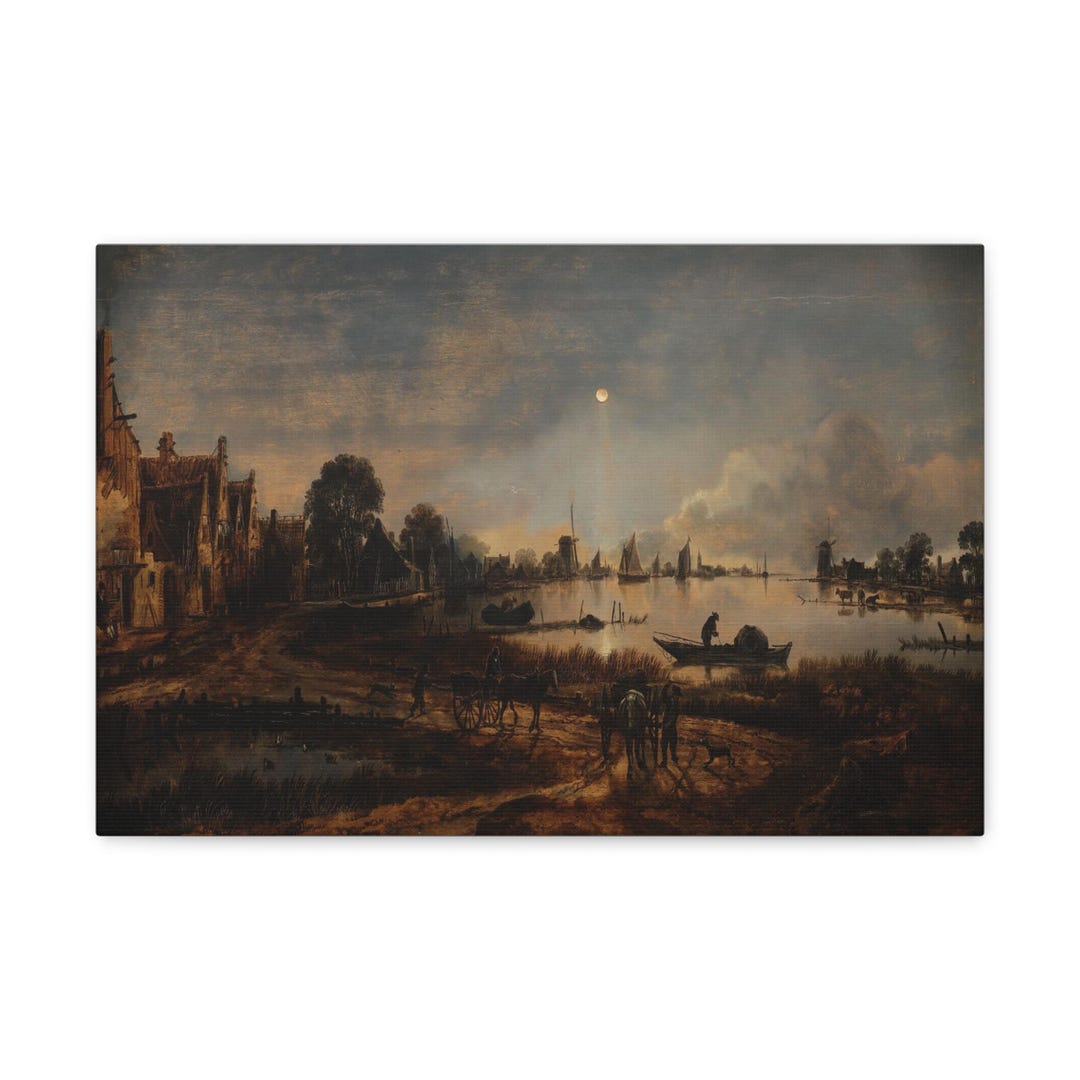 River View by Moonlight, Aert Van Der Neer, 1650 Reproduction | Famous ...
