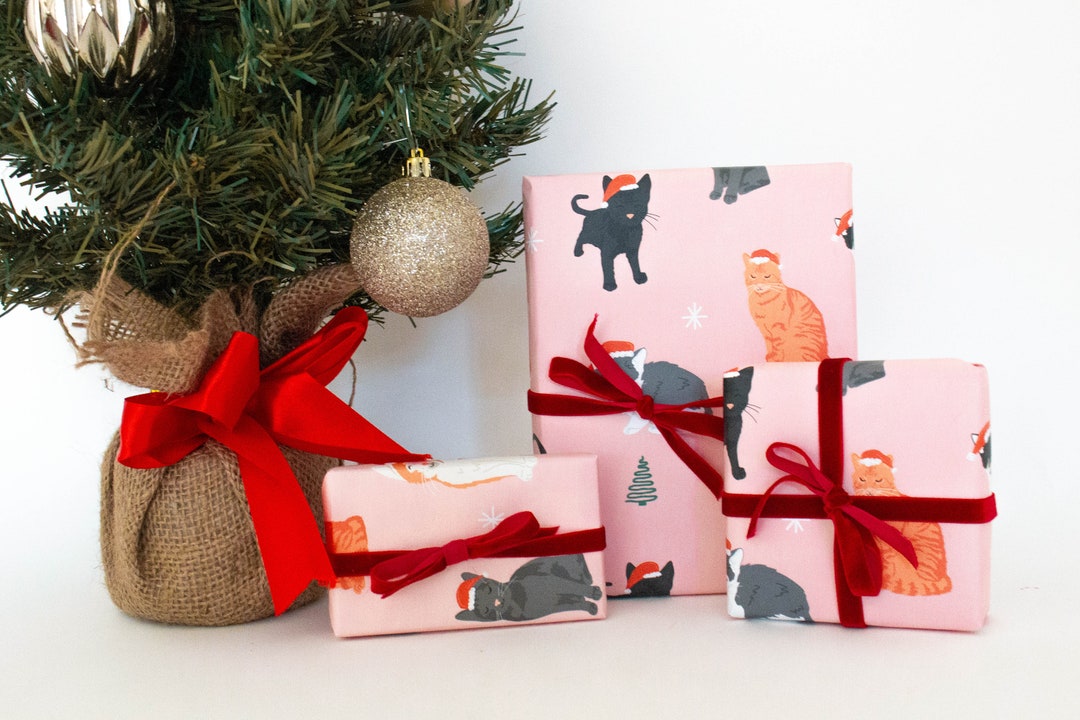 Christmas Cat Wrapping Paper Sheet pack of 5 Santa Cats Giftwrap - Etsy