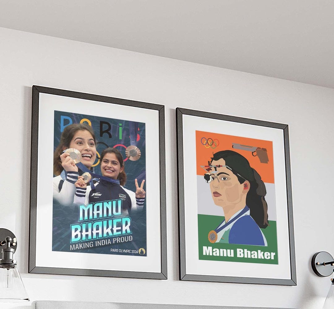 Manu Bhaker Poster Buy One Get One Manu Bhaker Olympic Bronze Medal ...