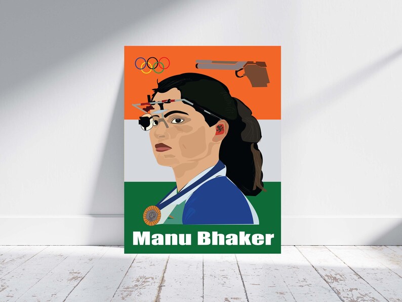 Manu Bhaker Poster Buy One Get One Manu Bhaker Olympic Bronze Medal ...