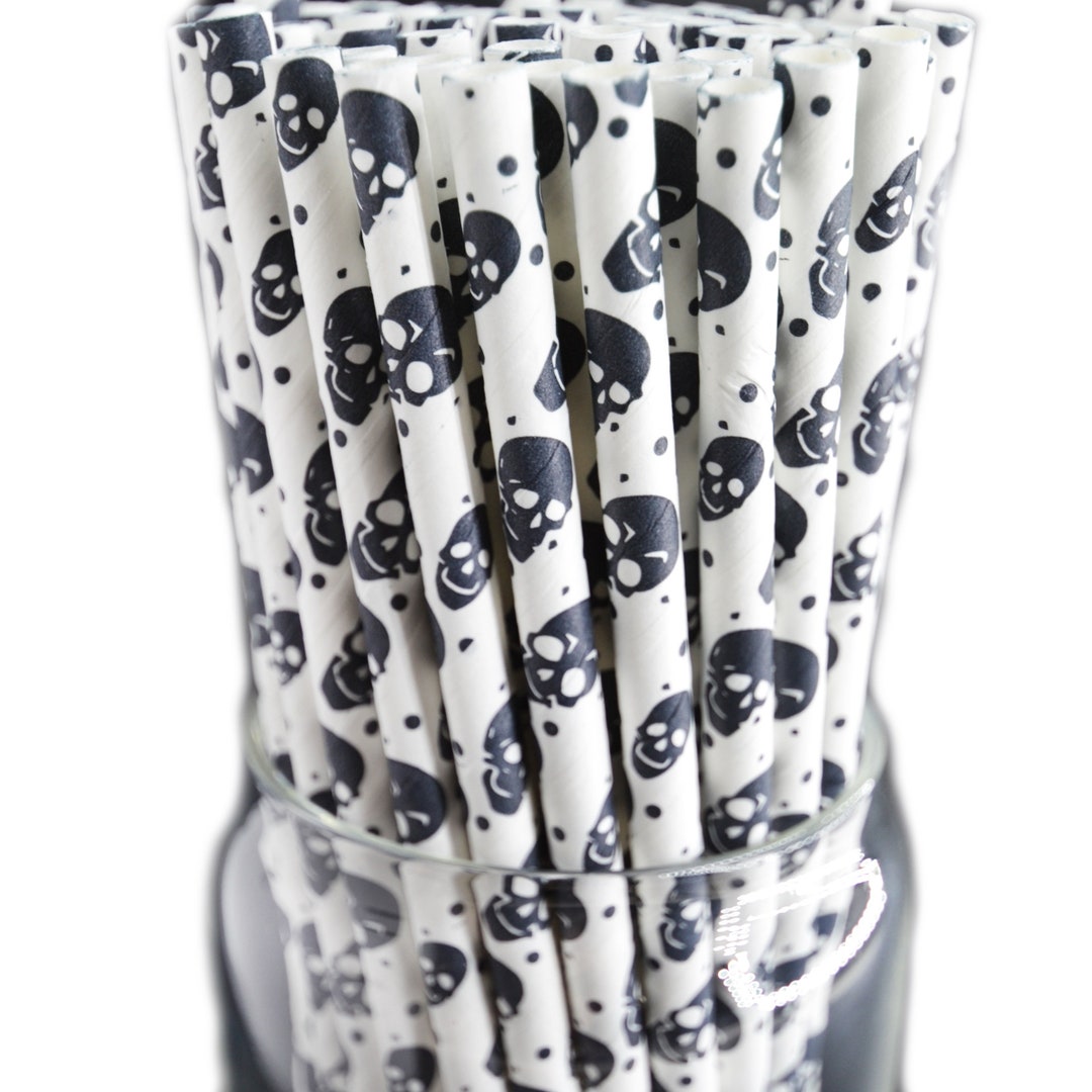 Spooky Black Skull Paper Straws - Eco-friendly Halloween Party Decor - Etsy