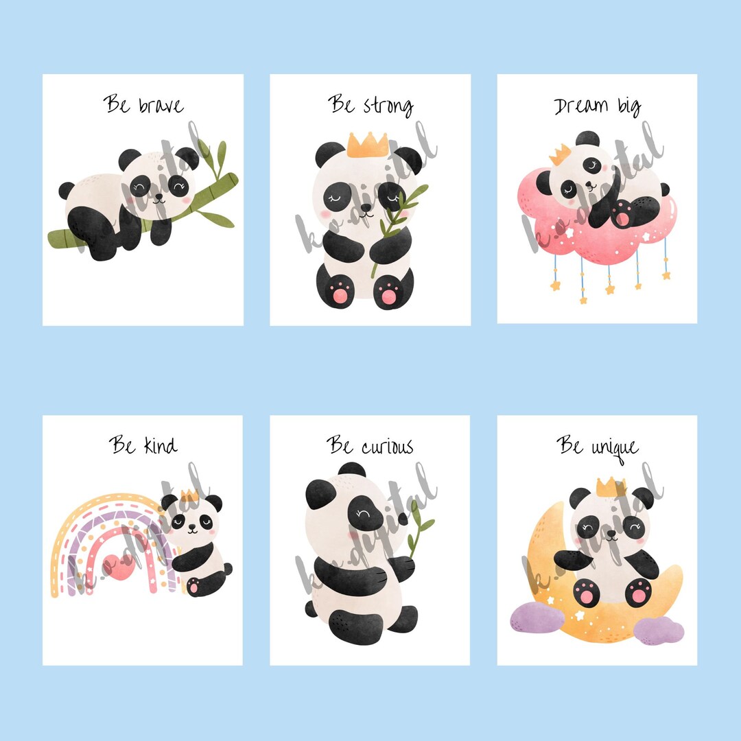 Set of 6 Panda Prints, Digital Prints, Panda Printables, Motivational ...
