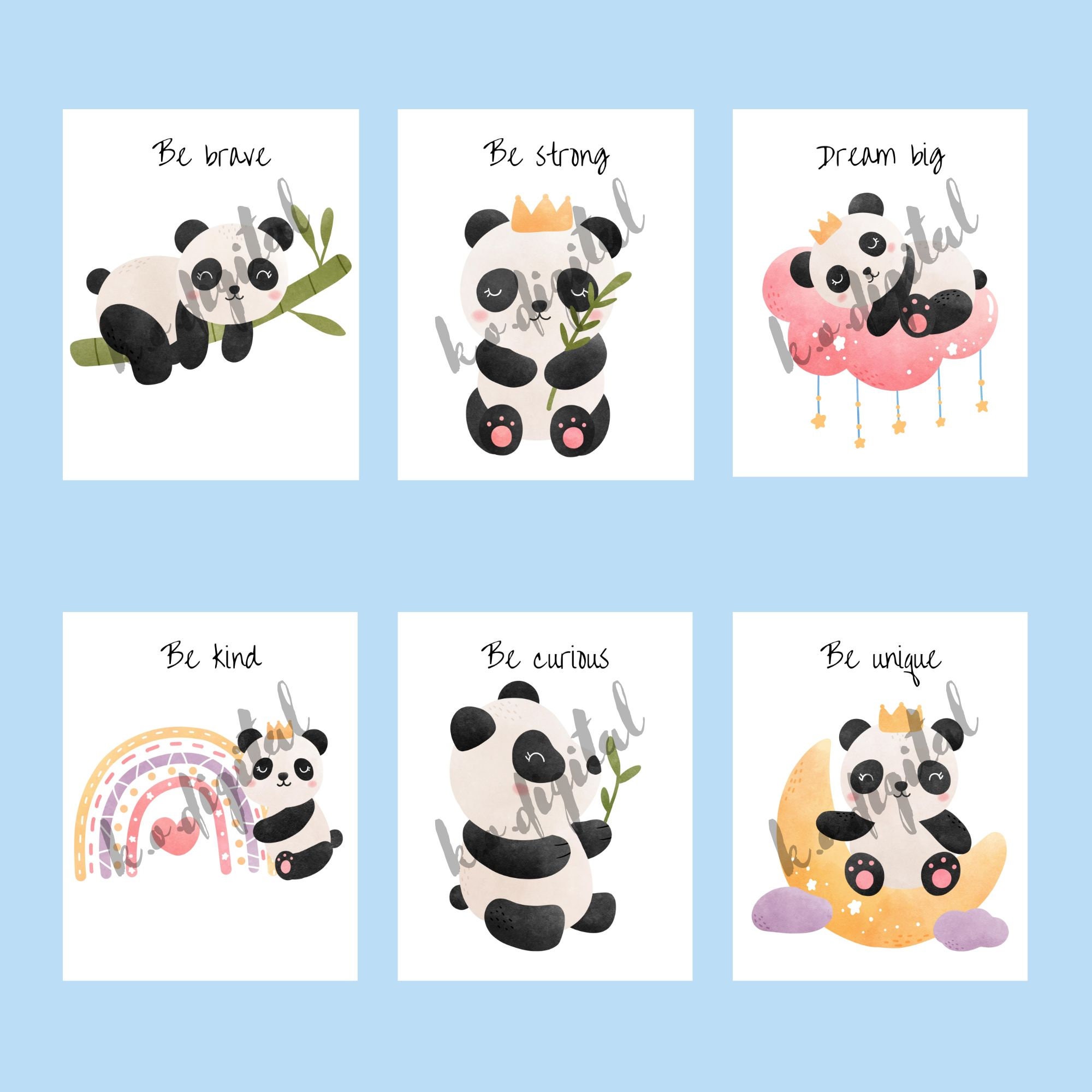 Set of 6 Panda Prints, Digital Prints, Panda Printables, Motivational ...
