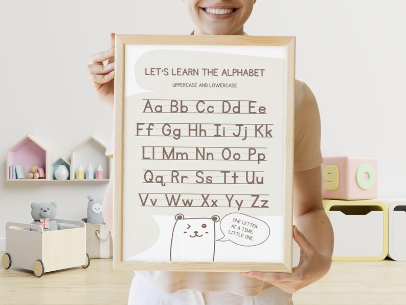 Printable Alphabet Poster, Uppercase & Lowercase ABC Chart With Bear ...