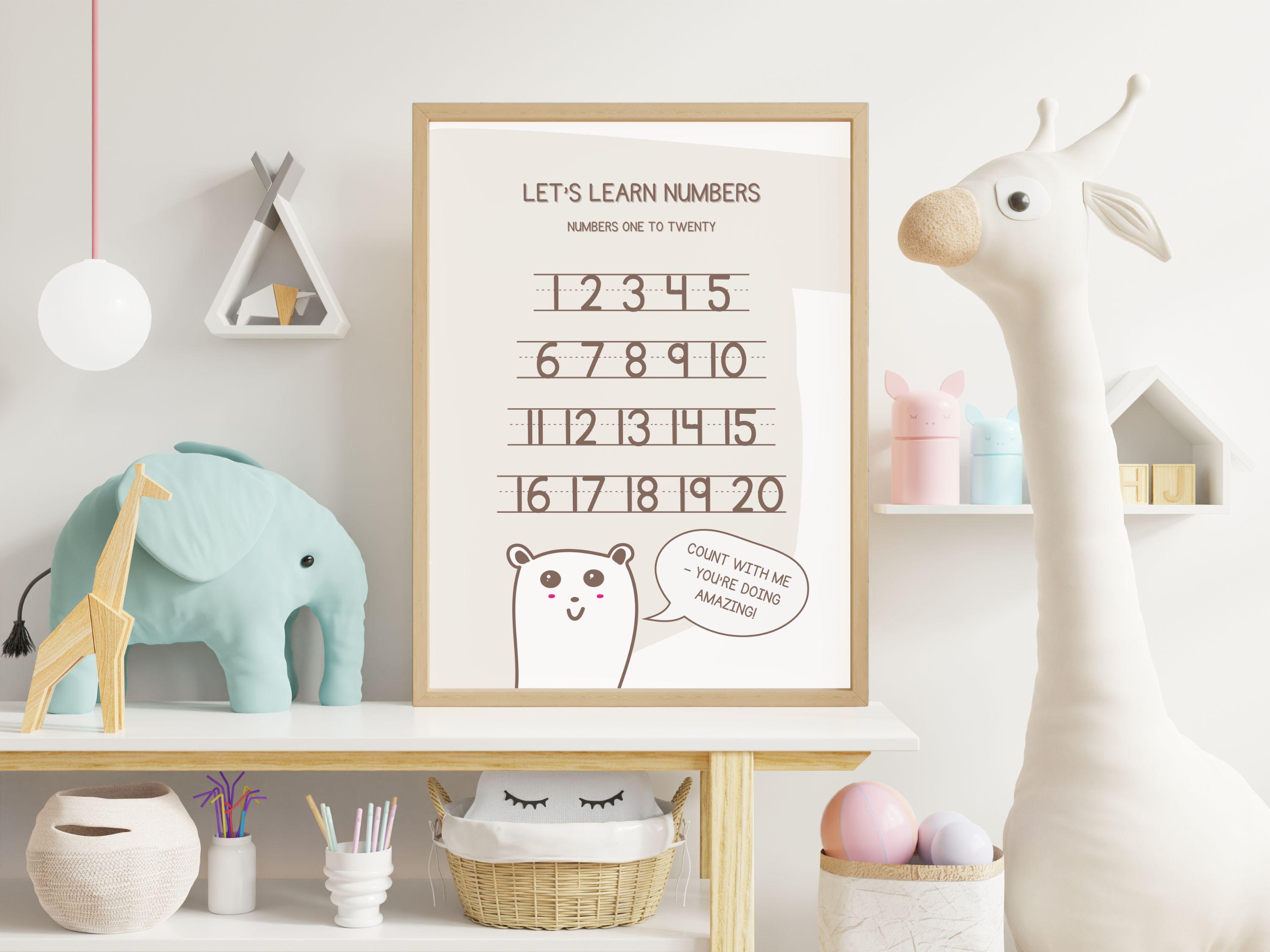 Number Chart Poster for Kids – 1 to 20 Printable Chart, Bear Nursery ...