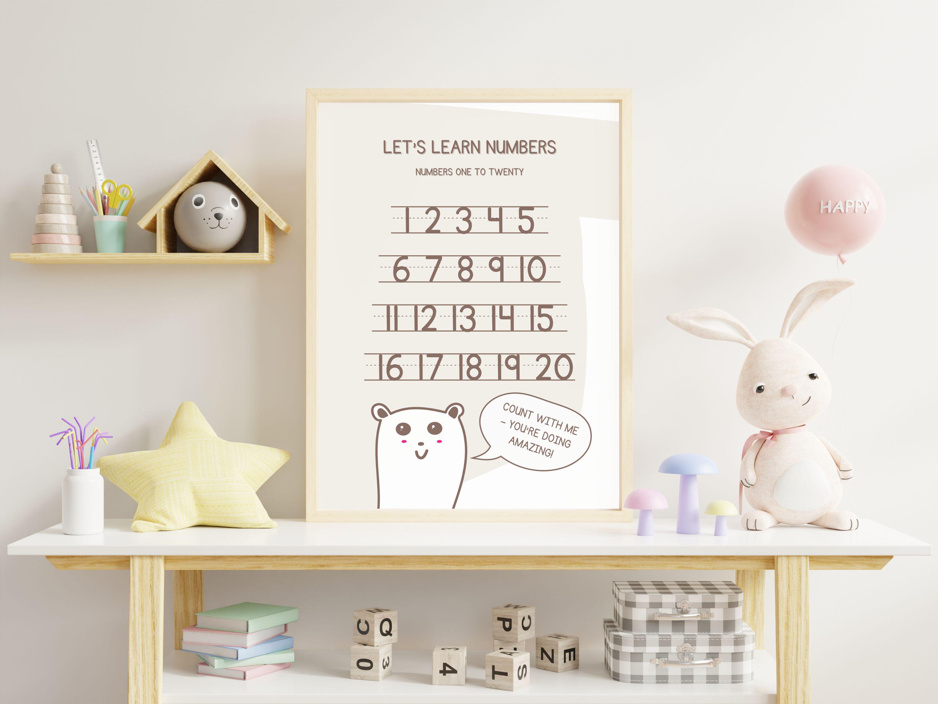 Number Chart Poster for Kids – 1 to 20 Printable Chart, Bear Nursery ...