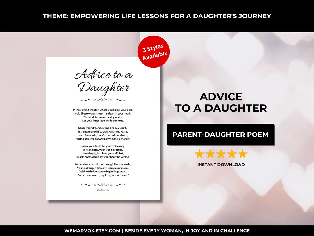 Empowering Parent-daughter Poem, Advice to a Daughter, Inspirational ...