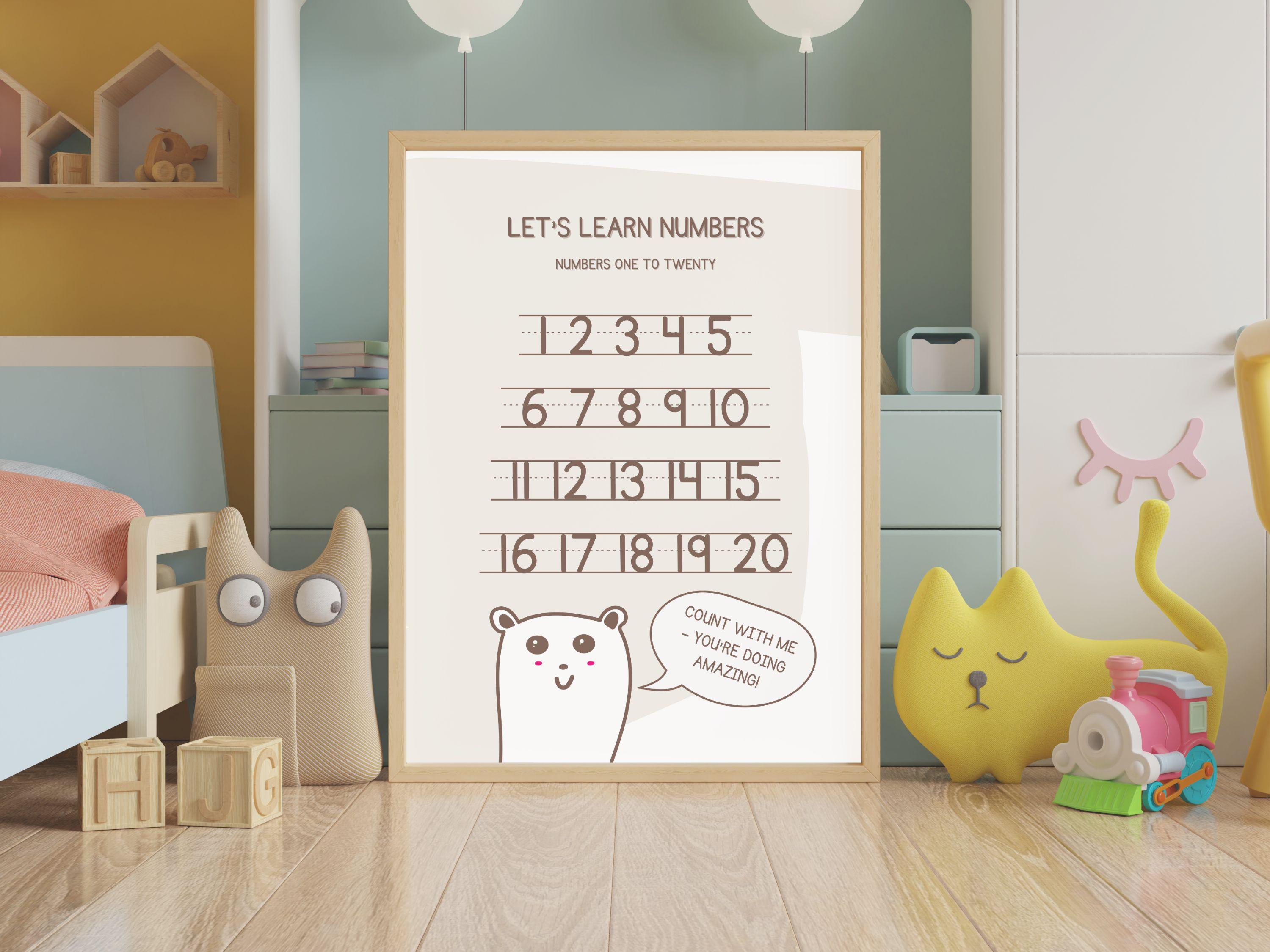 Number Chart Poster for Kids – 1 to 20 Printable Chart, Bear Nursery ...