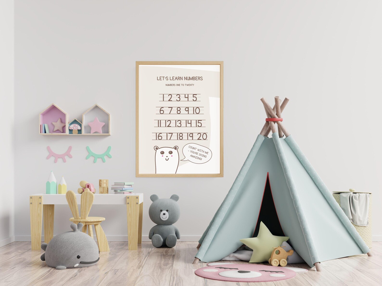 Number Chart Poster for Kids – 1 to 20 Printable Chart, Bear Nursery ...
