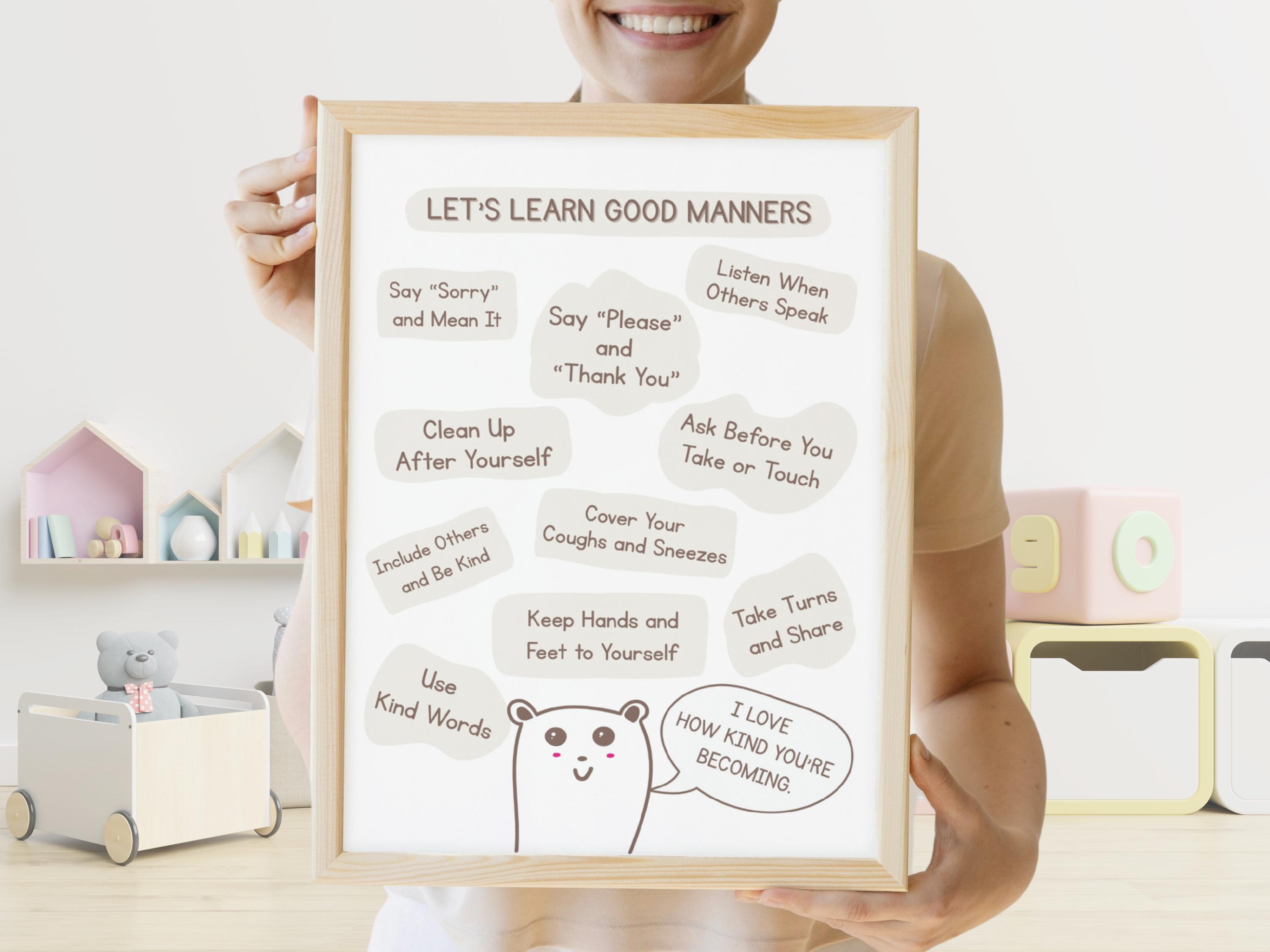 Good Manners Poster for Kids – Toddler Behavior Chart Printable, Bear ...