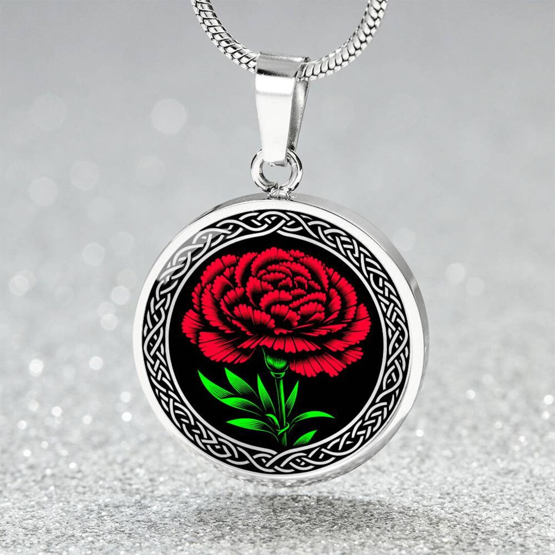 January Birth Flower Necklace, Personalized Red Carnation Floral ...