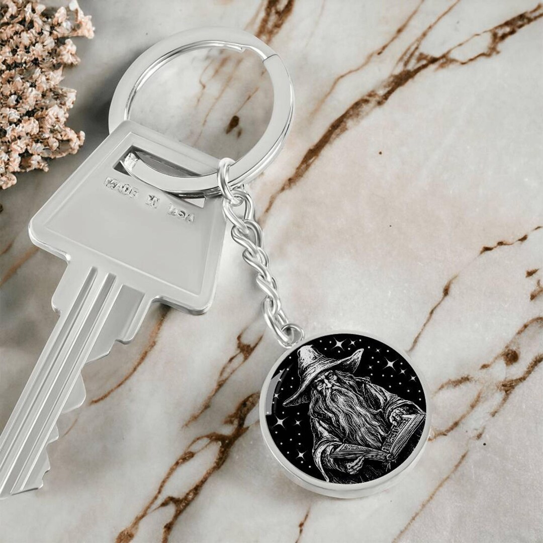 Wizard Keychain - Wizard Keyring Necklace or Bracelet With Charm - Gold ...
