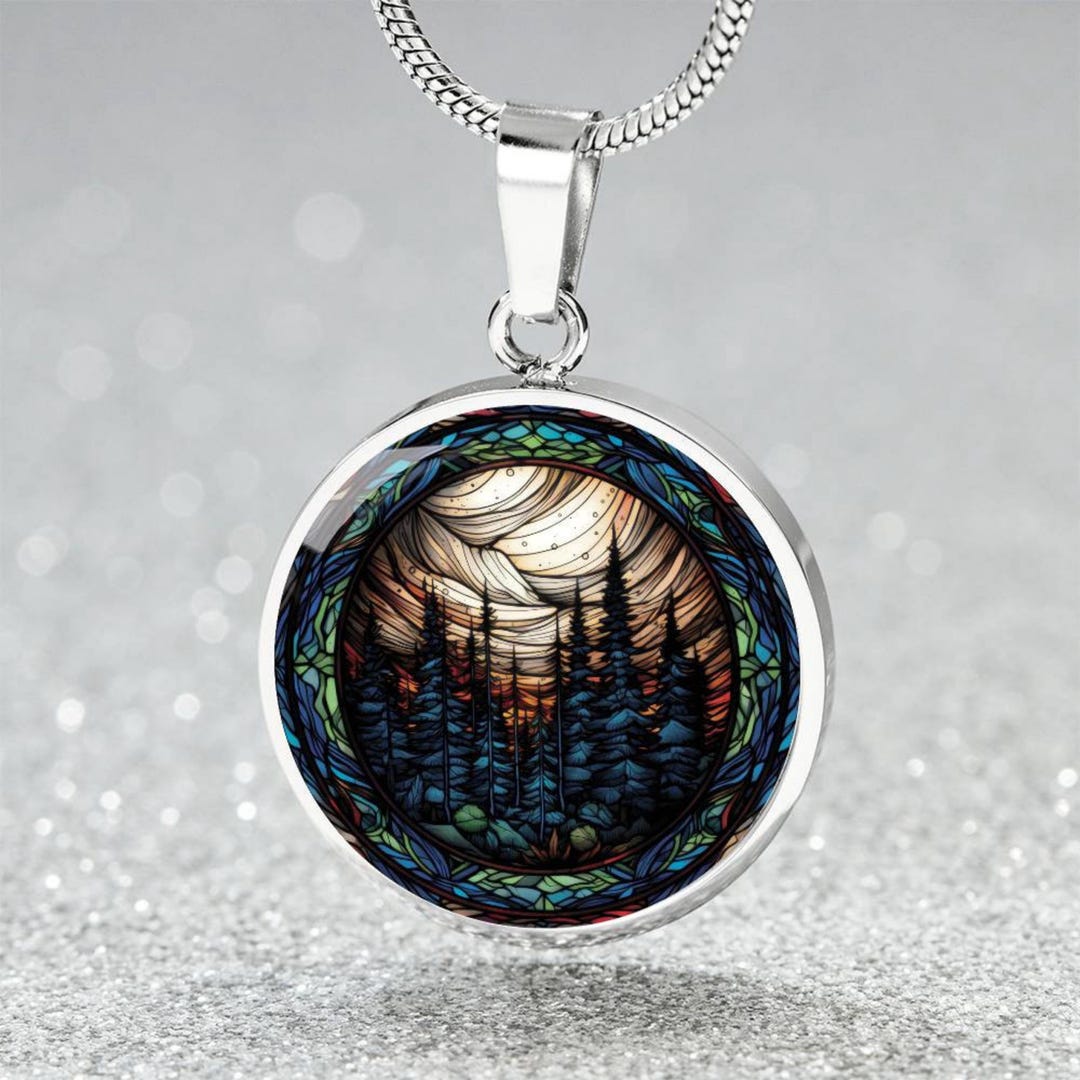 Nature Necklace, Personalized Pine Tree Pendant, Engraved Green Forest ...