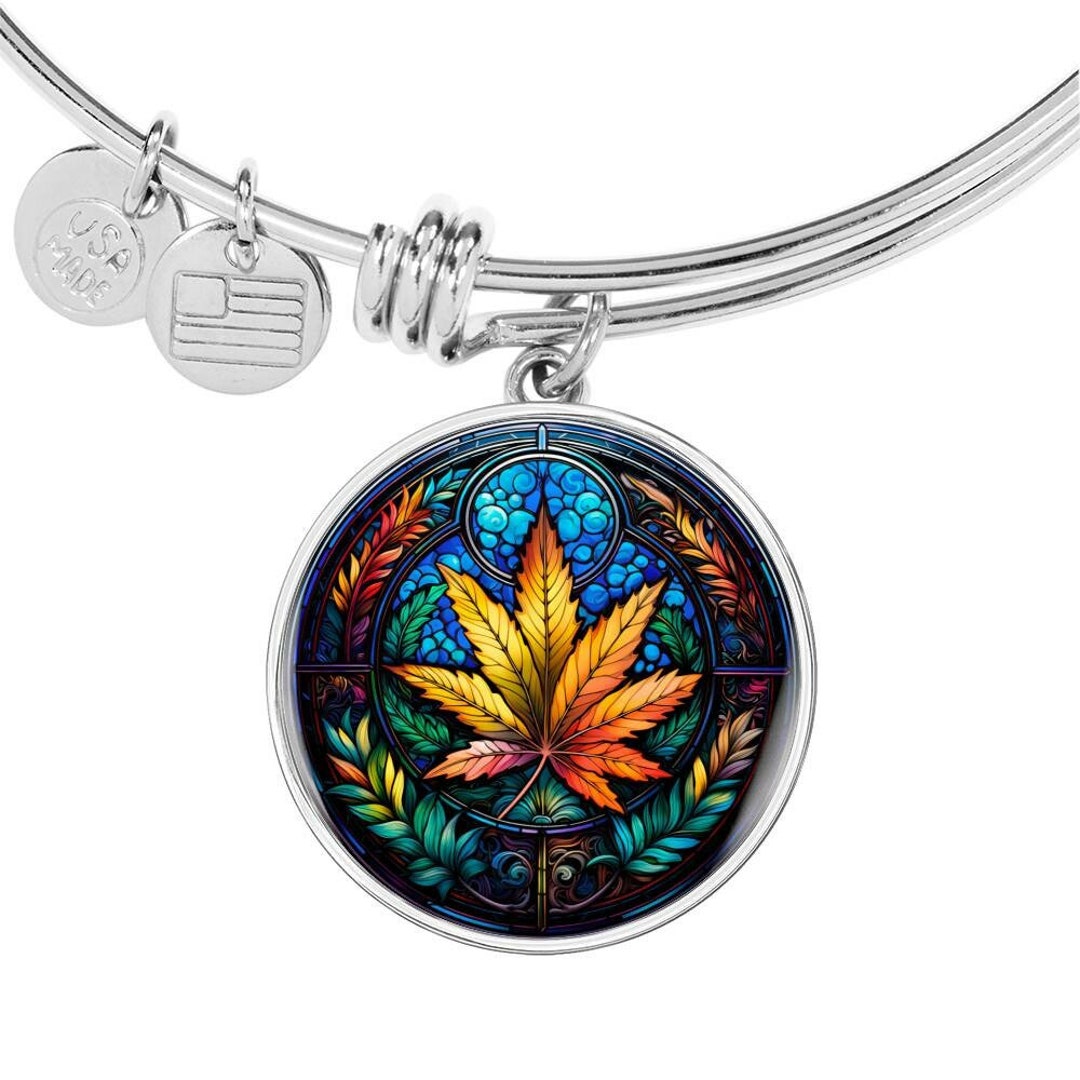 Personalized Engraved 18K Gold Marijuana Charm Pendant Bracelet ...