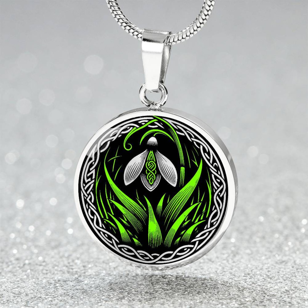 Snowdrop Birth Flower Necklace, Celtic Jewelry Gift for Her, Engraved ...