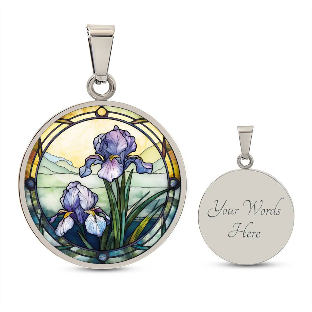 Iris Flower Necklace Birth Month Necklace Iris Jewelry Iris Pendant February Necklace 18K Gold ...
