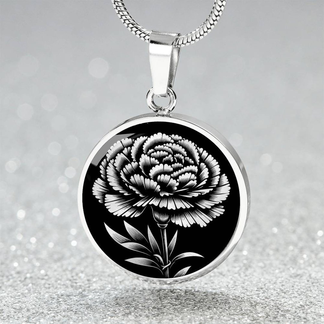 Carnation Necklace, Birth Flower Necklace, Birthflower Necklace, Gold ...