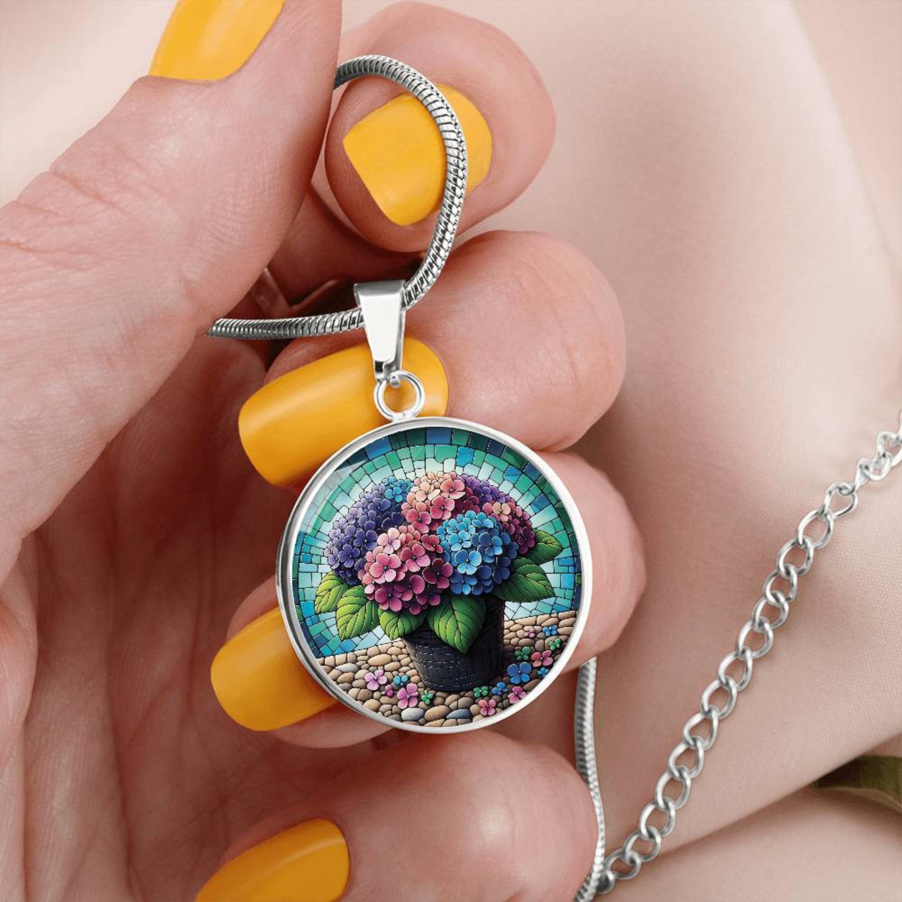 Hydrangea Necklace, Bangle Bracelet or Keychain - July Birth Flower ...