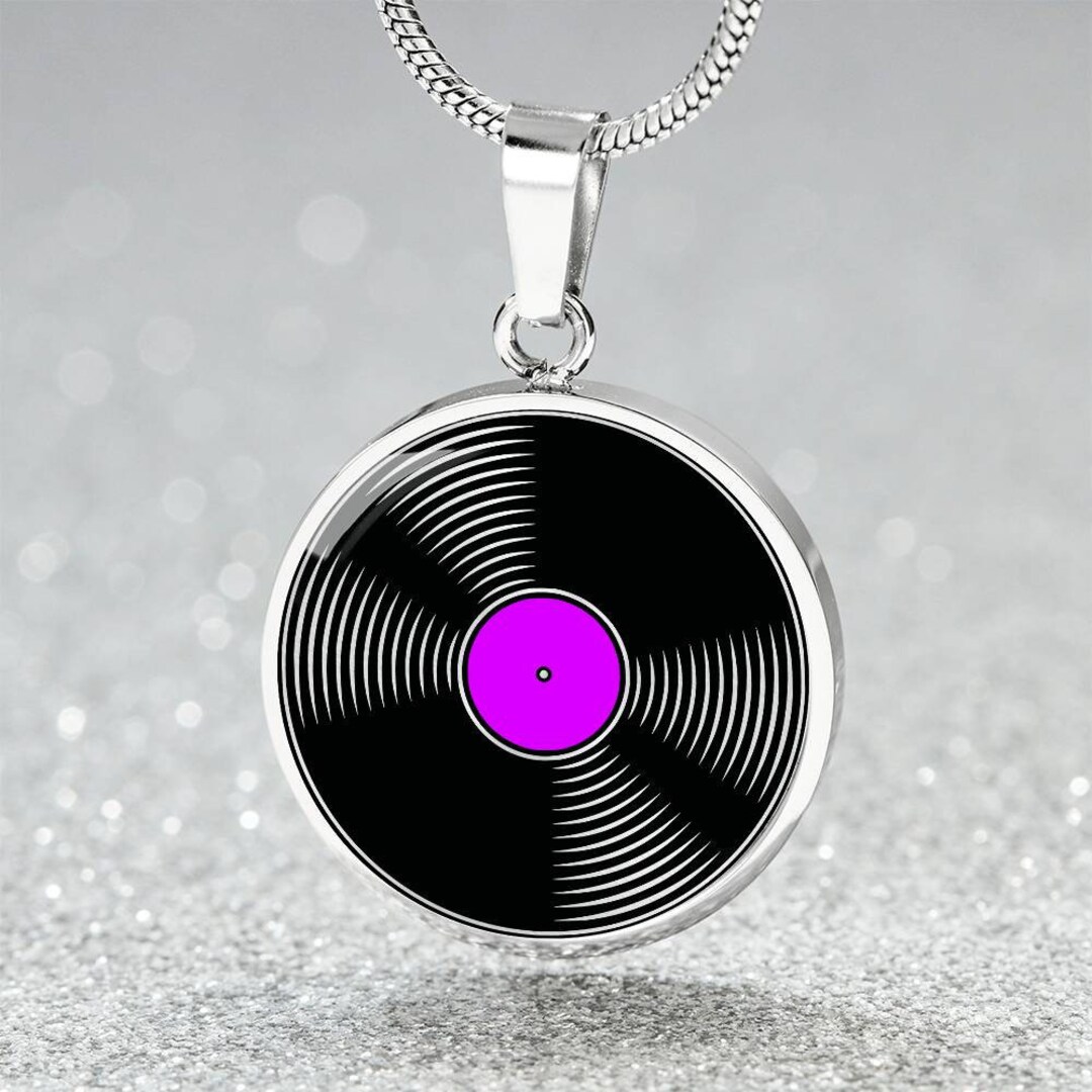 Vinyl Record Necklace, Personalized Purple Music Theme Jewelry ...